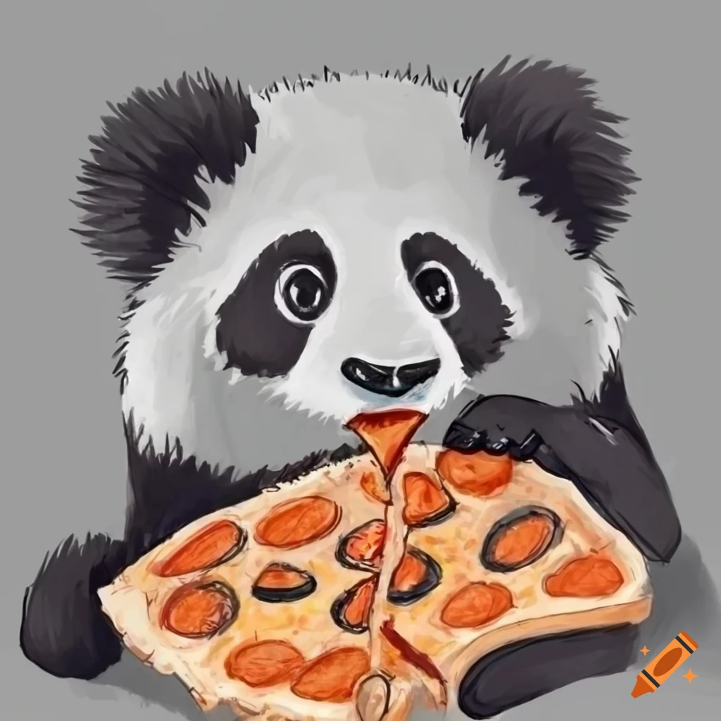 Child's drawing of a fox panda enjoying a pizza on Craiyon