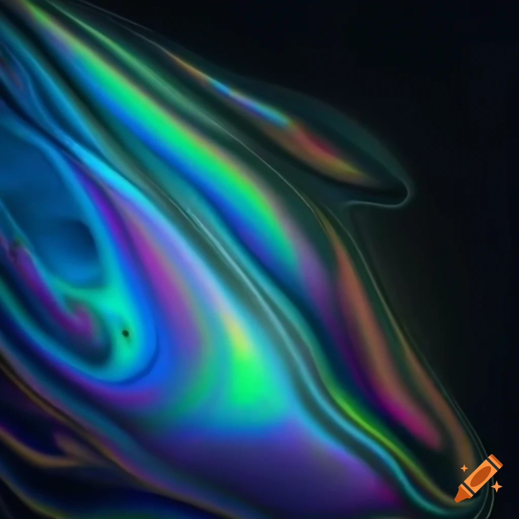 Iridescent liquid trickling down a dark surface like diamonds on Craiyon