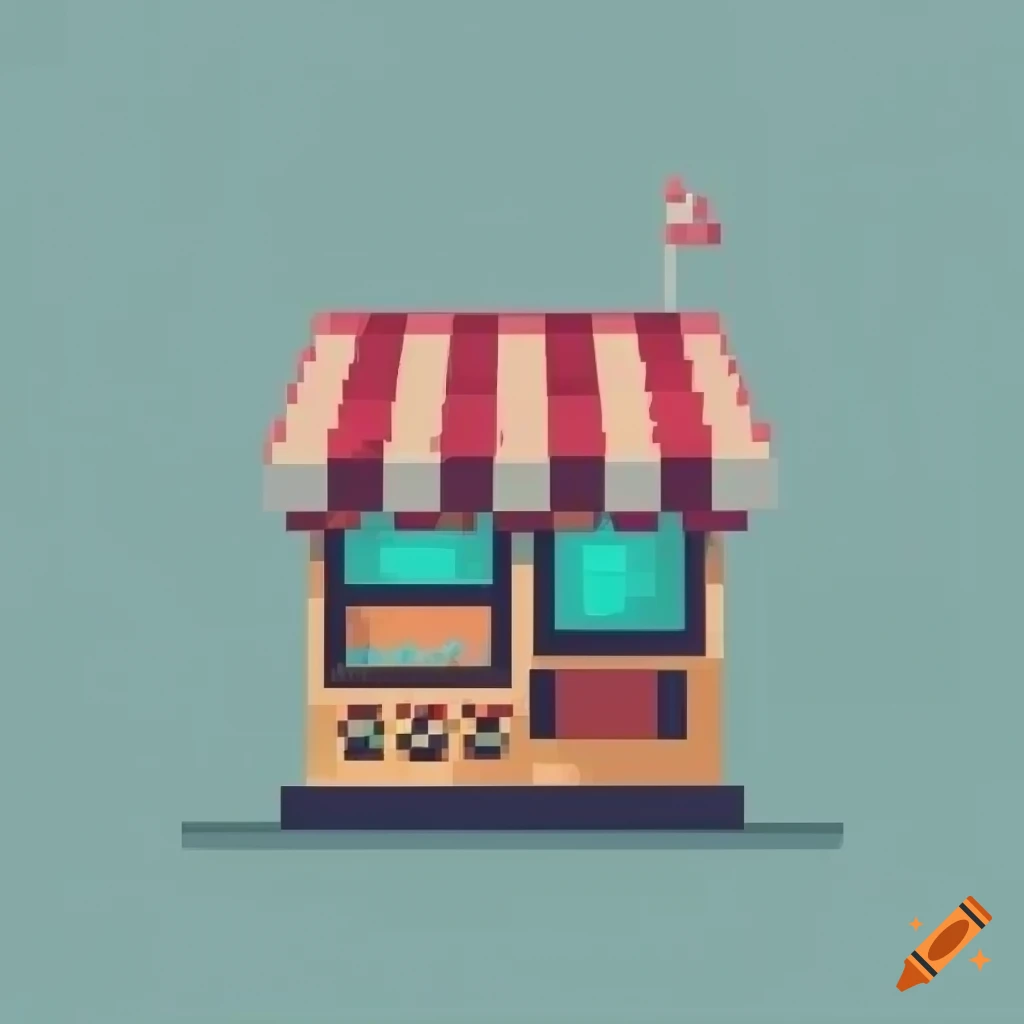 Market store icon with pixelated design and shop text on Craiyon