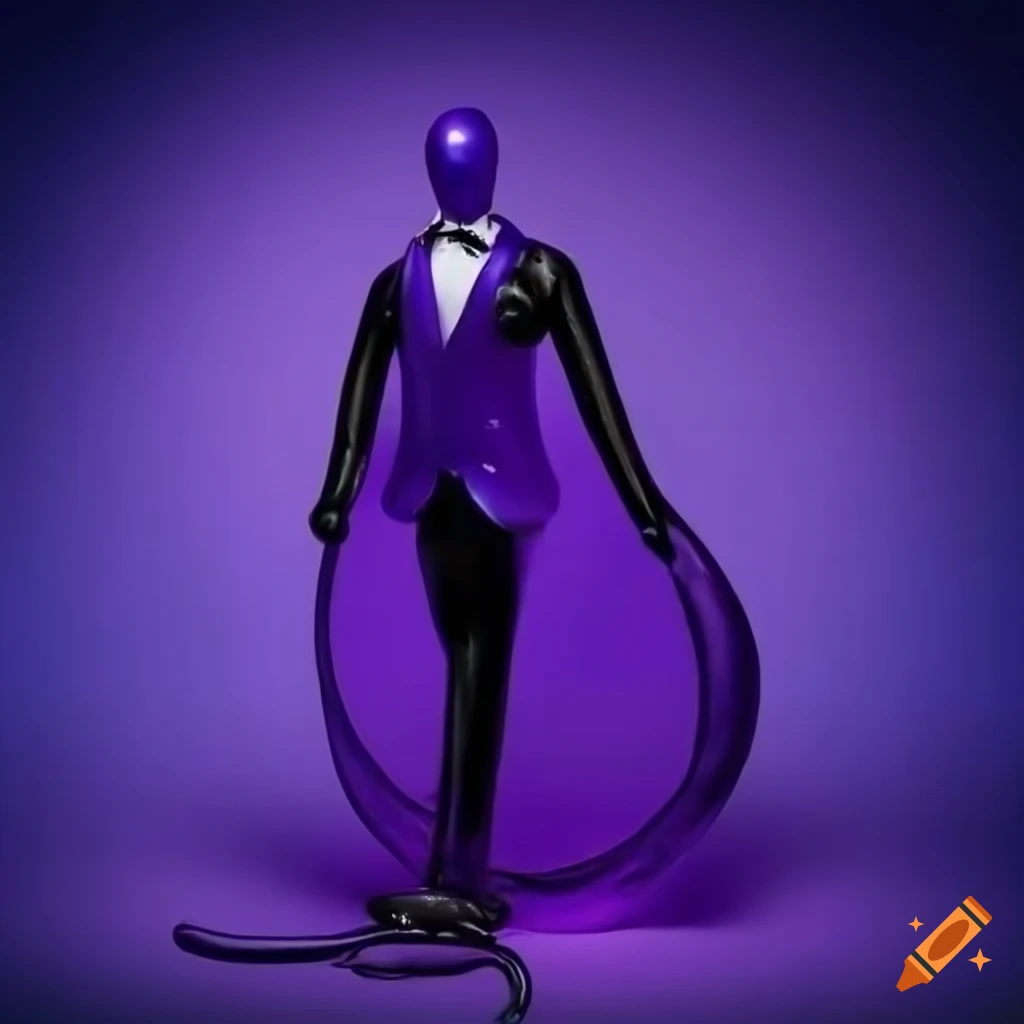 Purple translucent slime figure in a tuxedo with an ornate cane on Craiyon