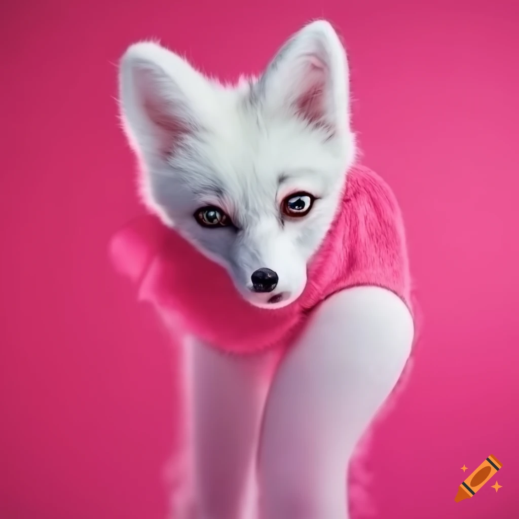Arctic fox in pink and white striped outfit on Craiyon