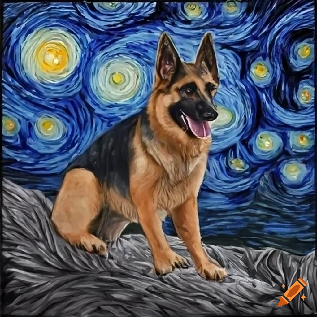 German shepherd under a starry night sky on Craiyon