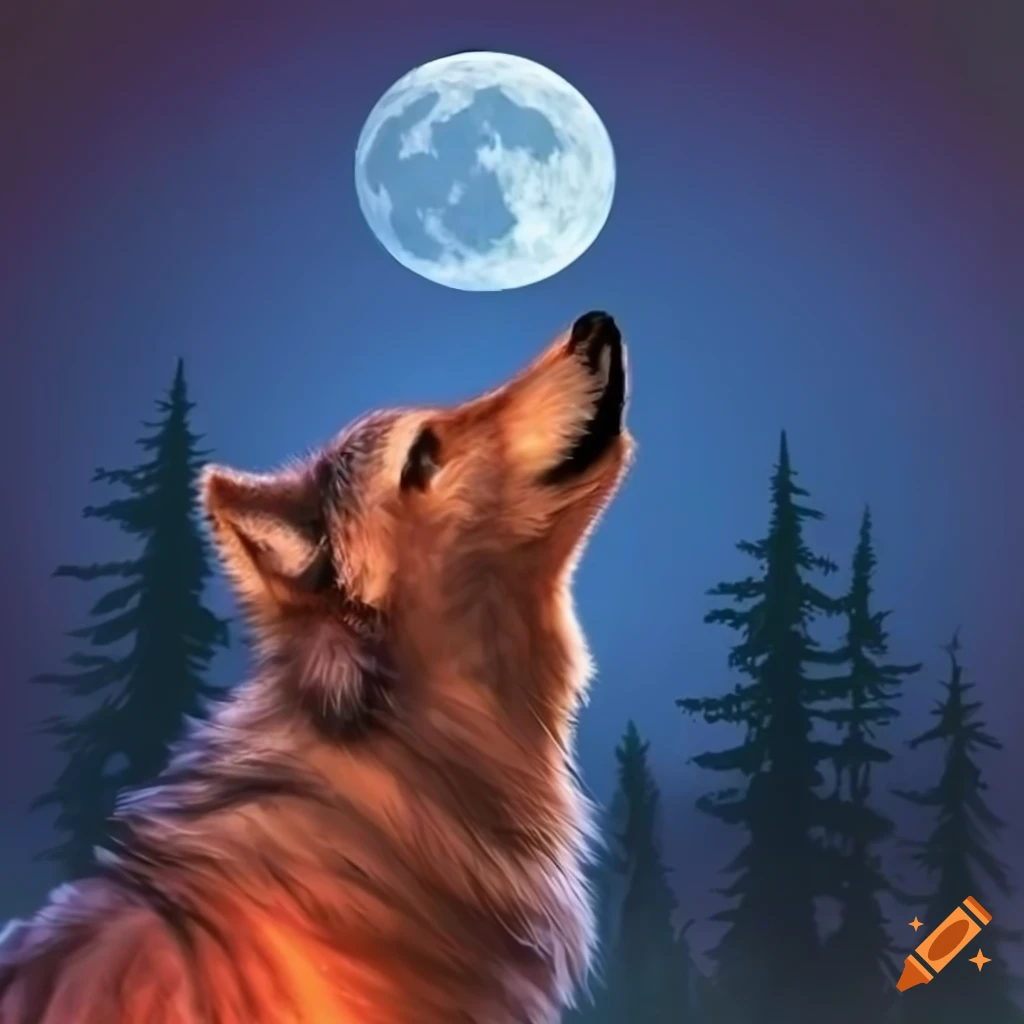 Wolf howling at full moon in the night on Craiyon