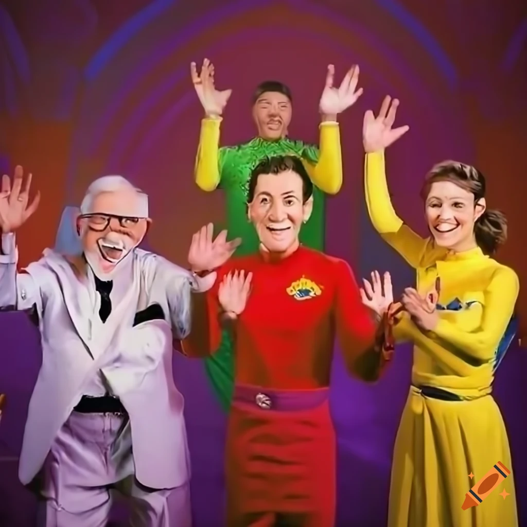 Colonel sanders dancing with the wiggles in a highly detailed cinematic ...