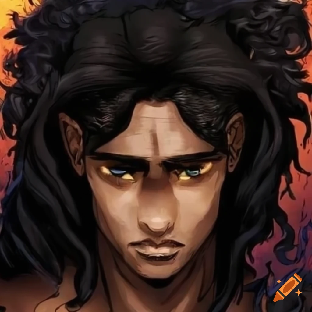 Muscular Greek man, son of Hades, with brown eyes on Craiyon