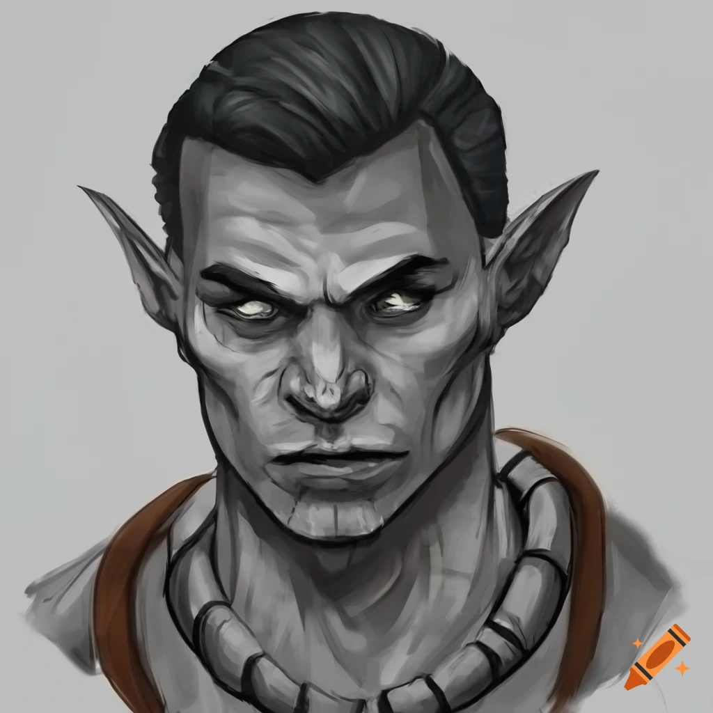 Goliath character with black hair, goatee, topaz eyes, and marbled skin ...