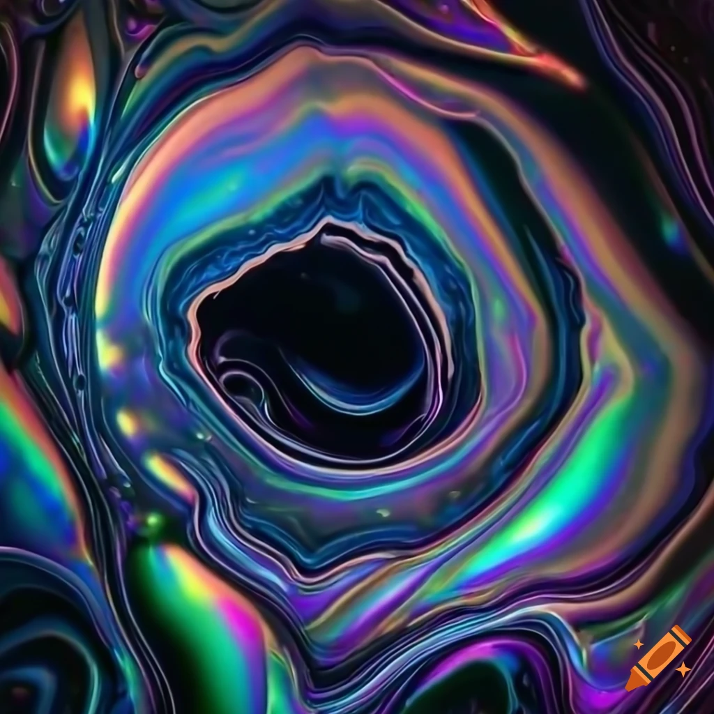 Iridescent liquid trickling down dark surface resembling diamonds on ...