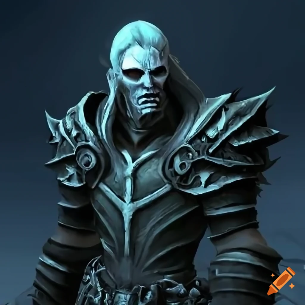 Male undead character in dark cloth armor praying in temple on Craiyon