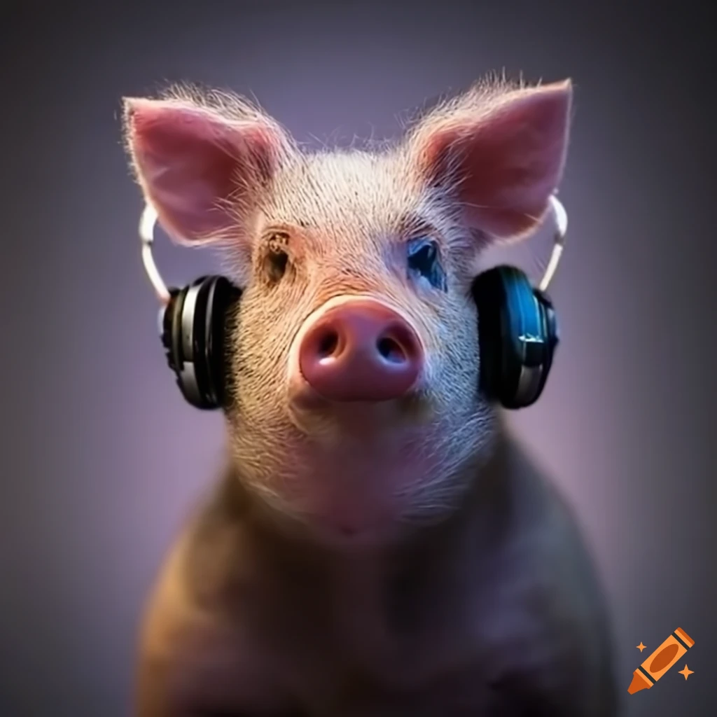 Pig with headphones on Craiyon