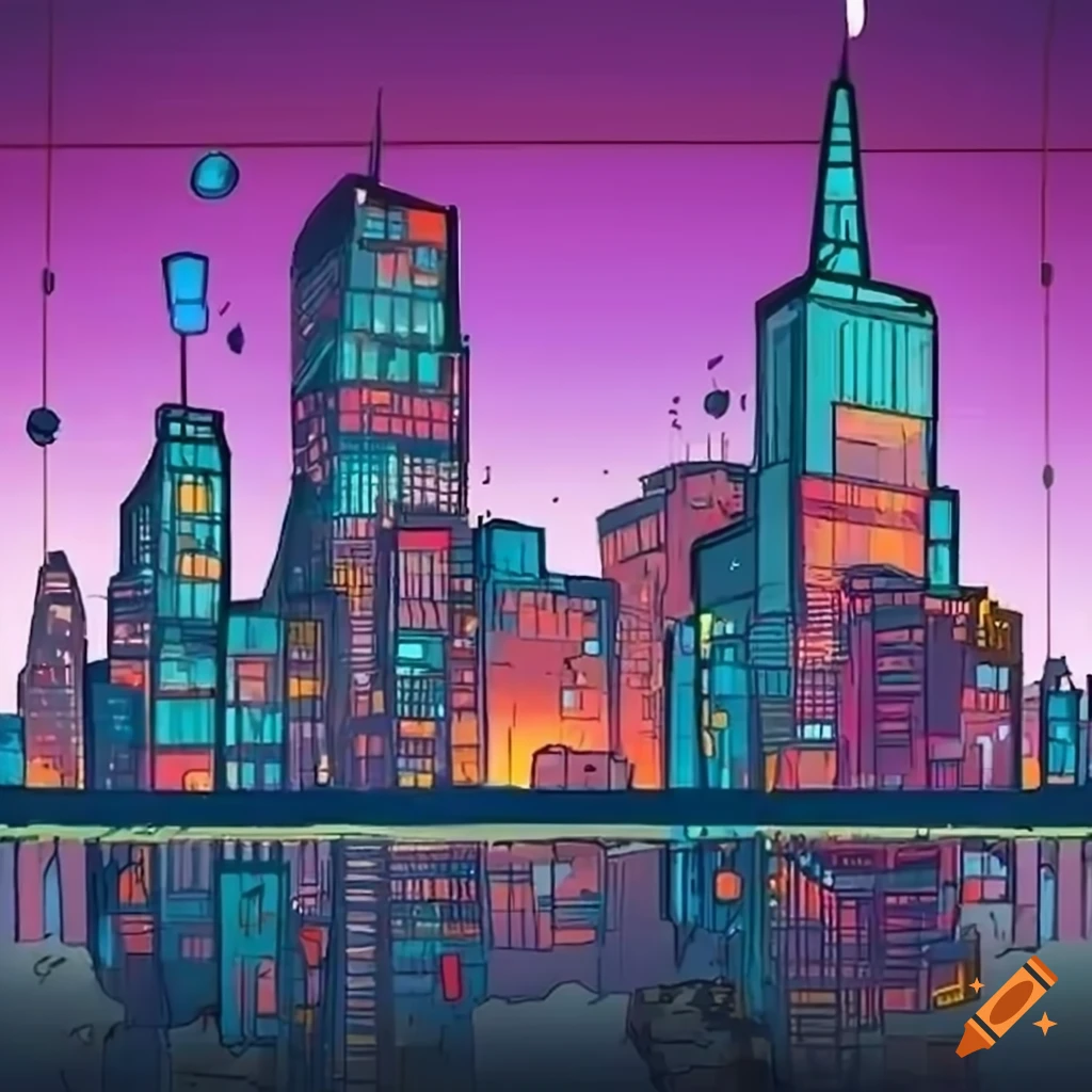 Run down sci-fi cityscape in comic book style on Craiyon