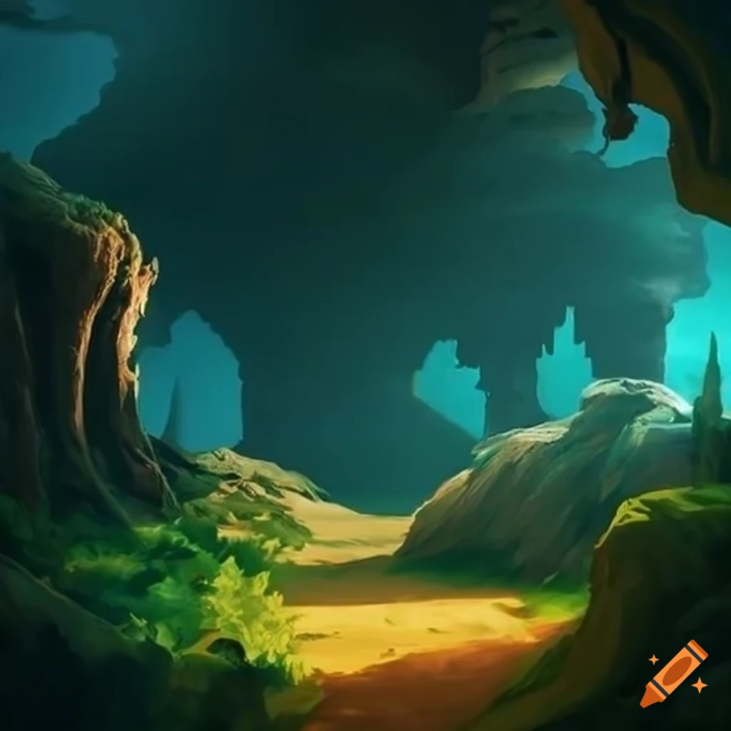 Otherworldly lush landscape in a brightly lit science fiction setting ...