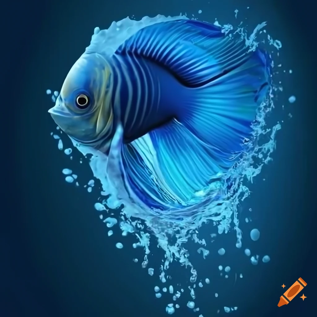 Abstract blue fish splash explosion on Craiyon