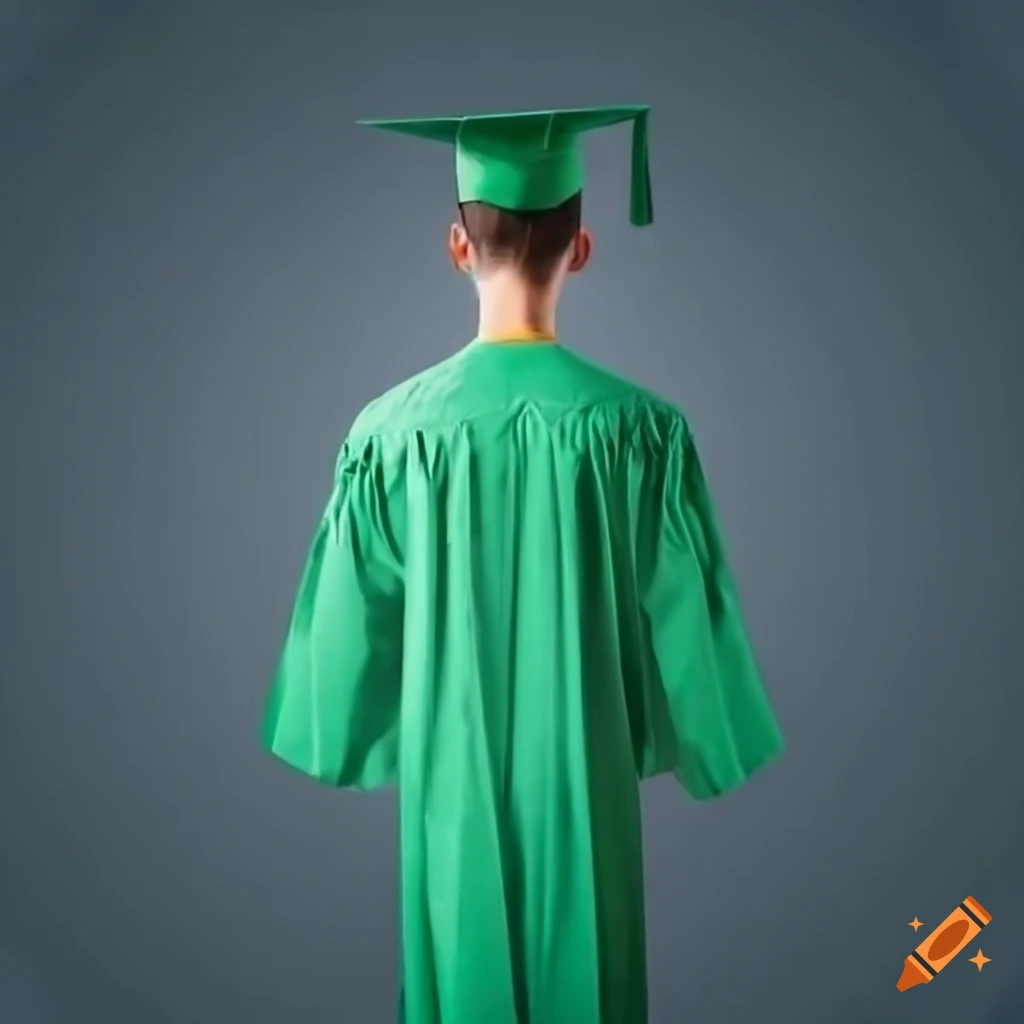Young man in green graduation attire in academic setting on Craiyon