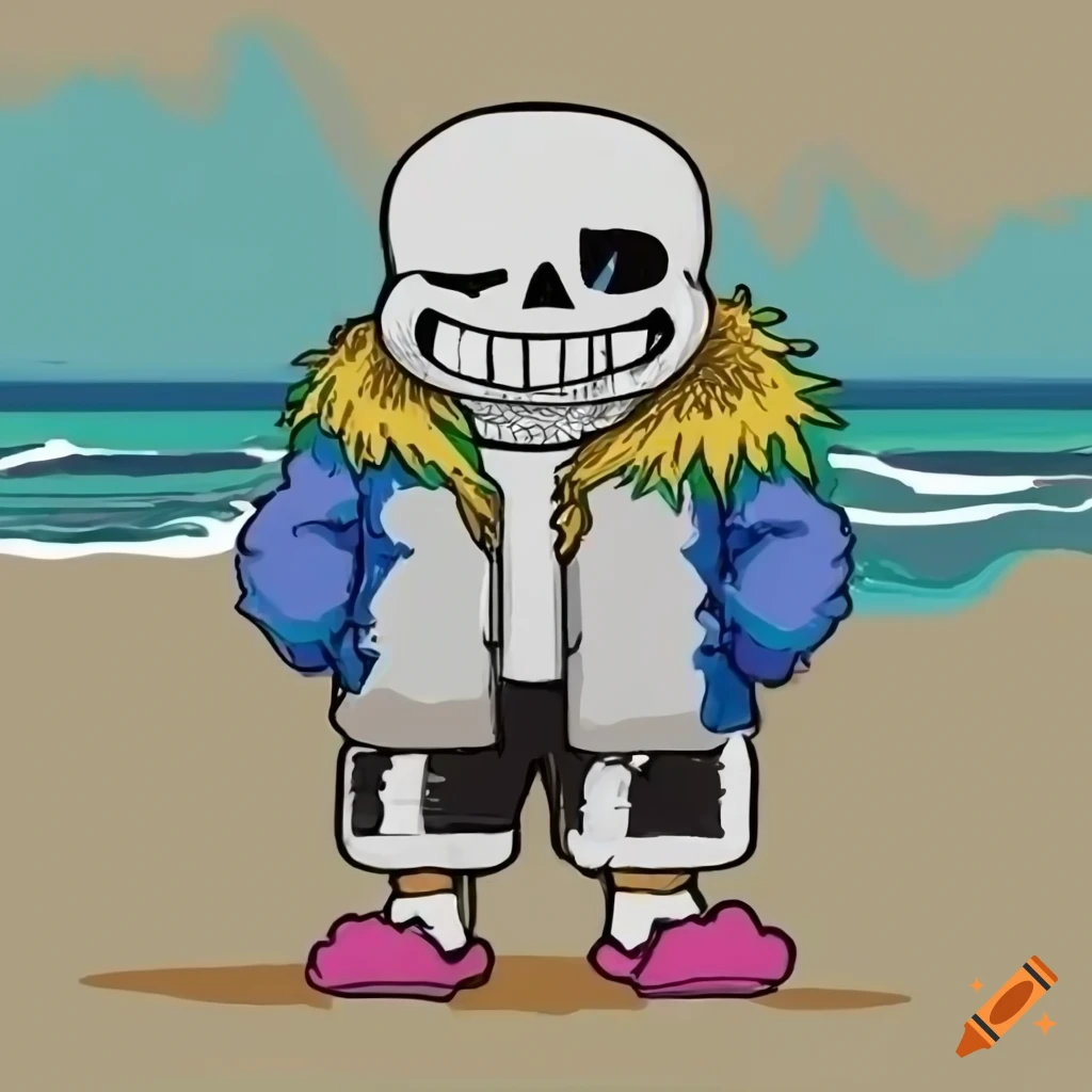 Sans undertale in tropical beach attire on Craiyon