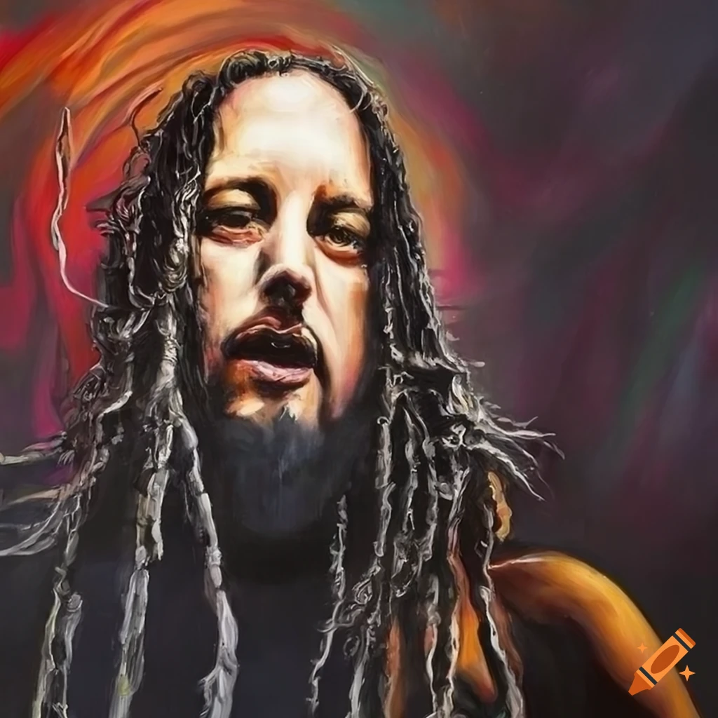Iconic rock band korn performing in a detailed oil painting on Craiyon