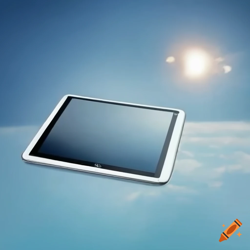 Modern tablet flying in the sky on Craiyon