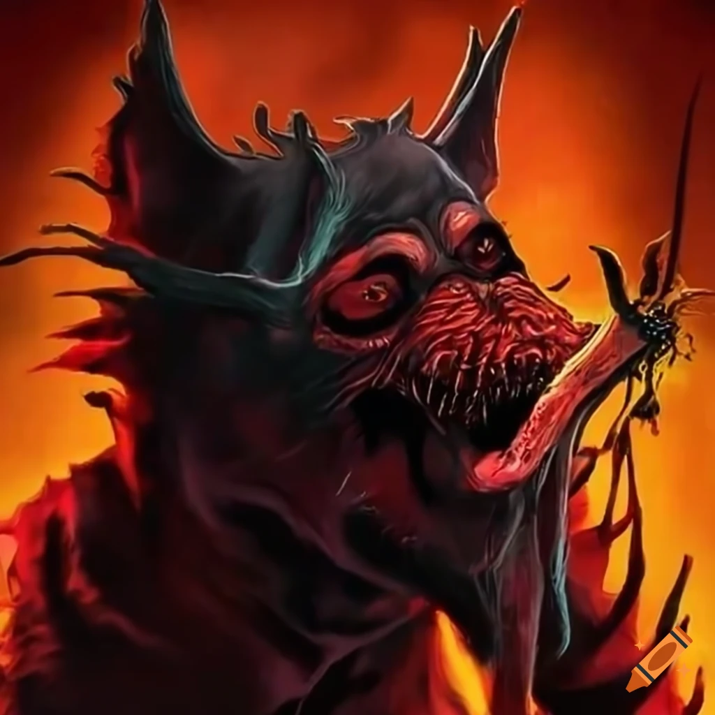 Heavy metal demon dog with words on Craiyon