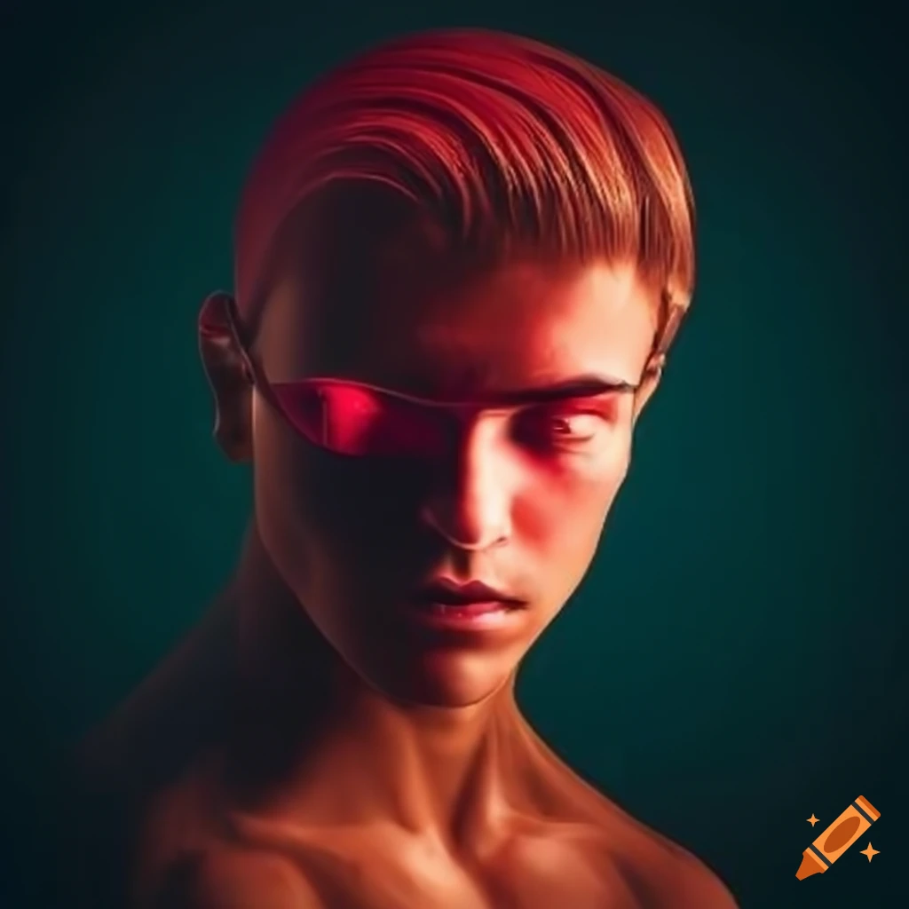 Muscular man holding a rose in warm-toned setting on Craiyon