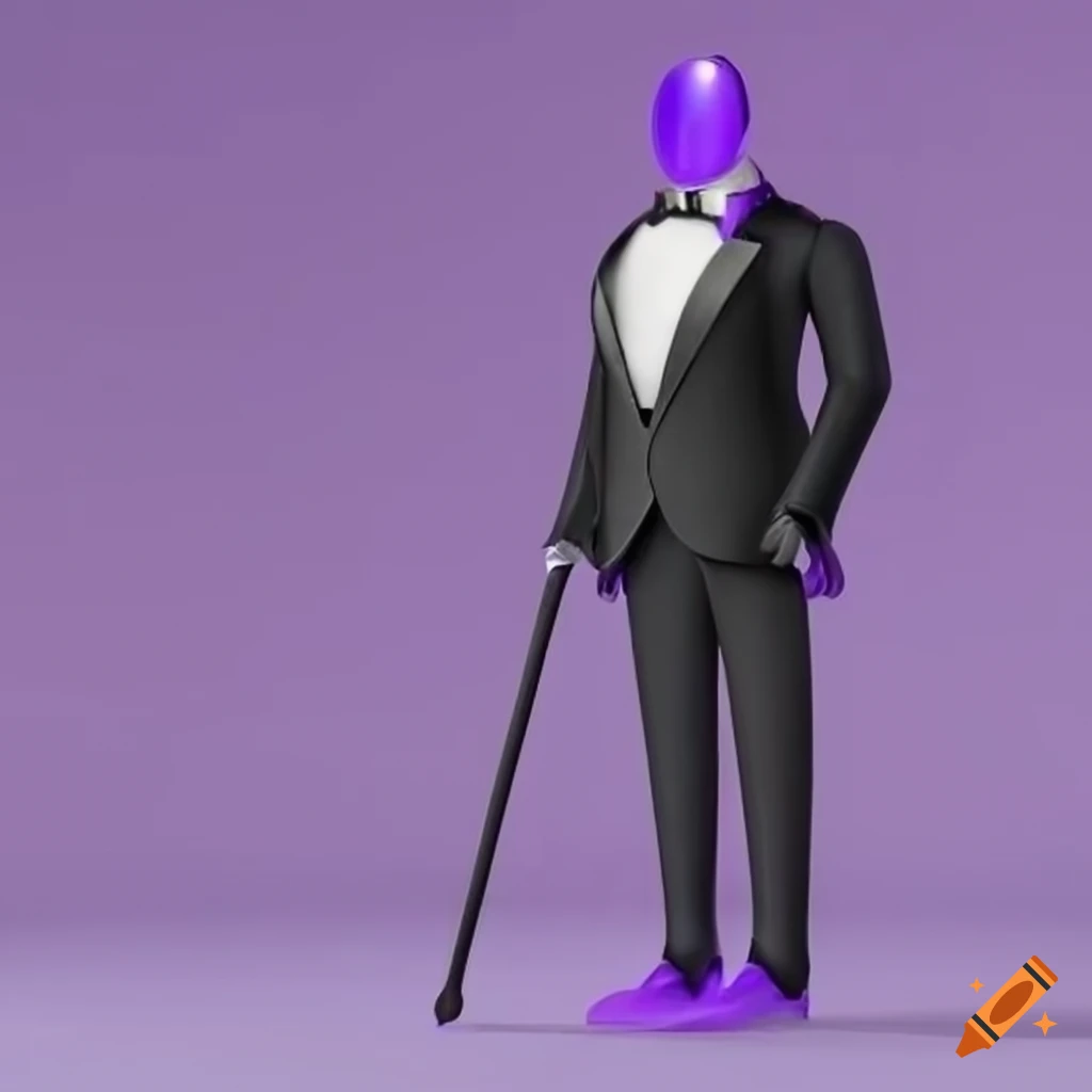 Translucent light purple slime figure in a black tuxedo with a cane on ...