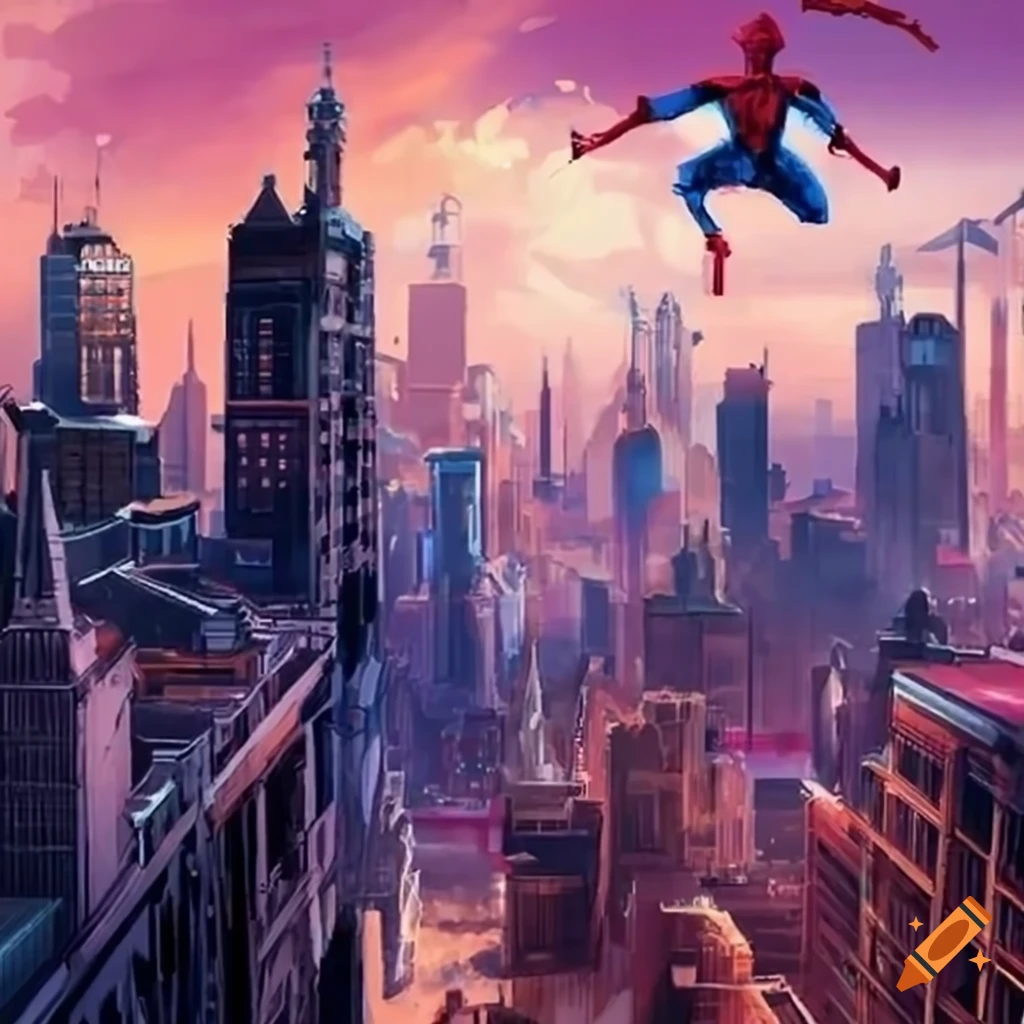 Spiderverse cityscape on Craiyon