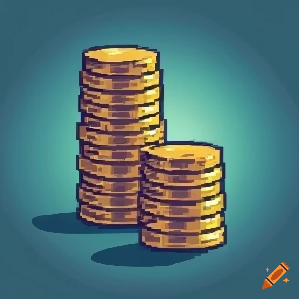 Pixelated design of three stacks of coins icon on Craiyon