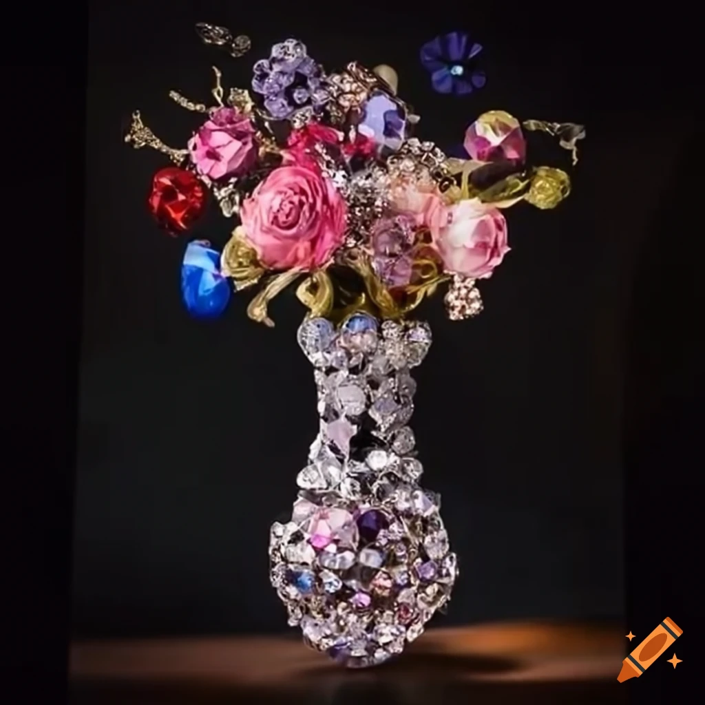 Jeweled vase of crystal and gem flowers on Craiyon