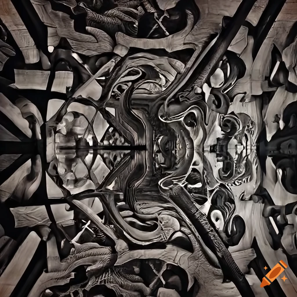 Steel sculptural MC Escher labyrinth in 4K resolution on Craiyon