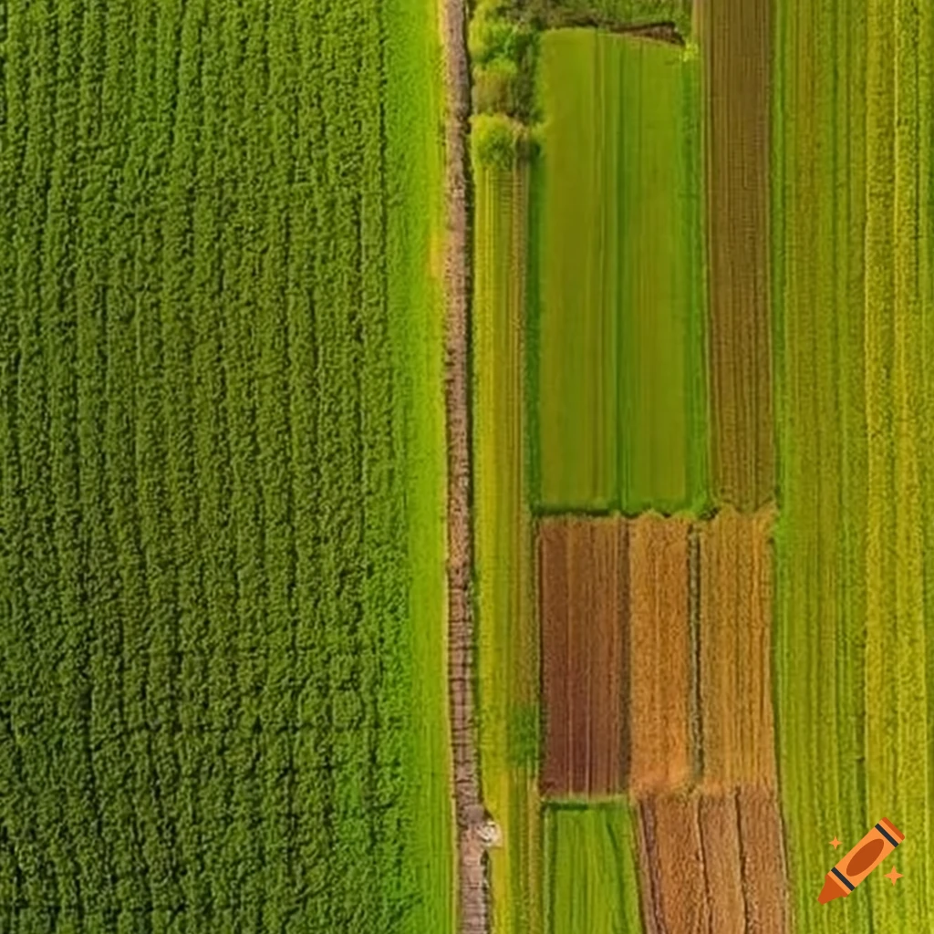 Aerial view of mixed farmland on Craiyon