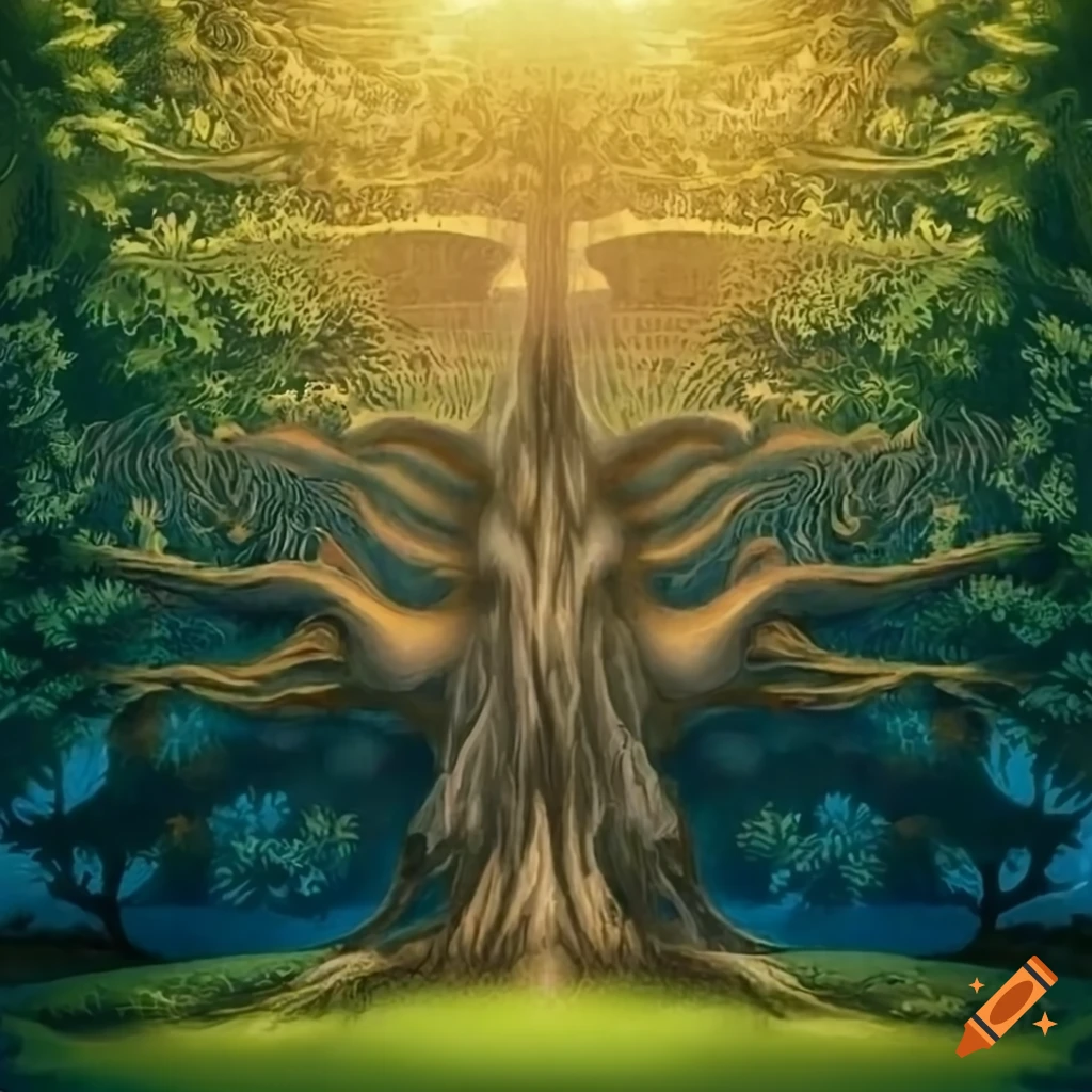 Illustration of the Tree of Knowledge in the Edenic Garden under ...