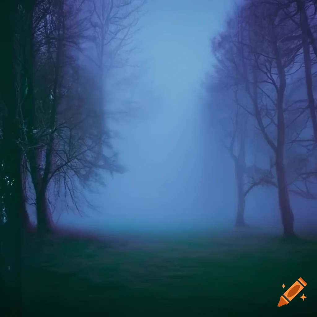 Hills covered in white fog creating a liminal space with a magical ...