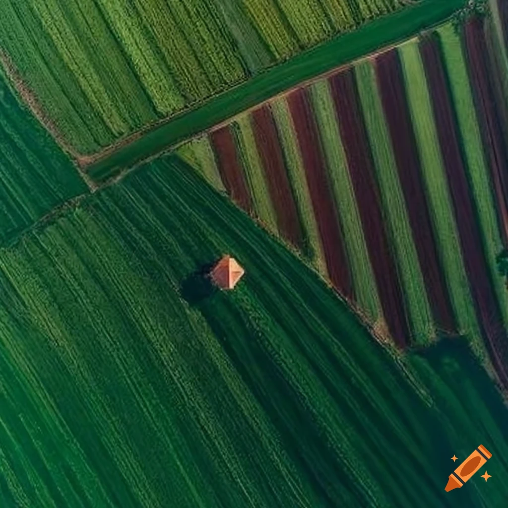 Aerial view of mixed farmland on Craiyon