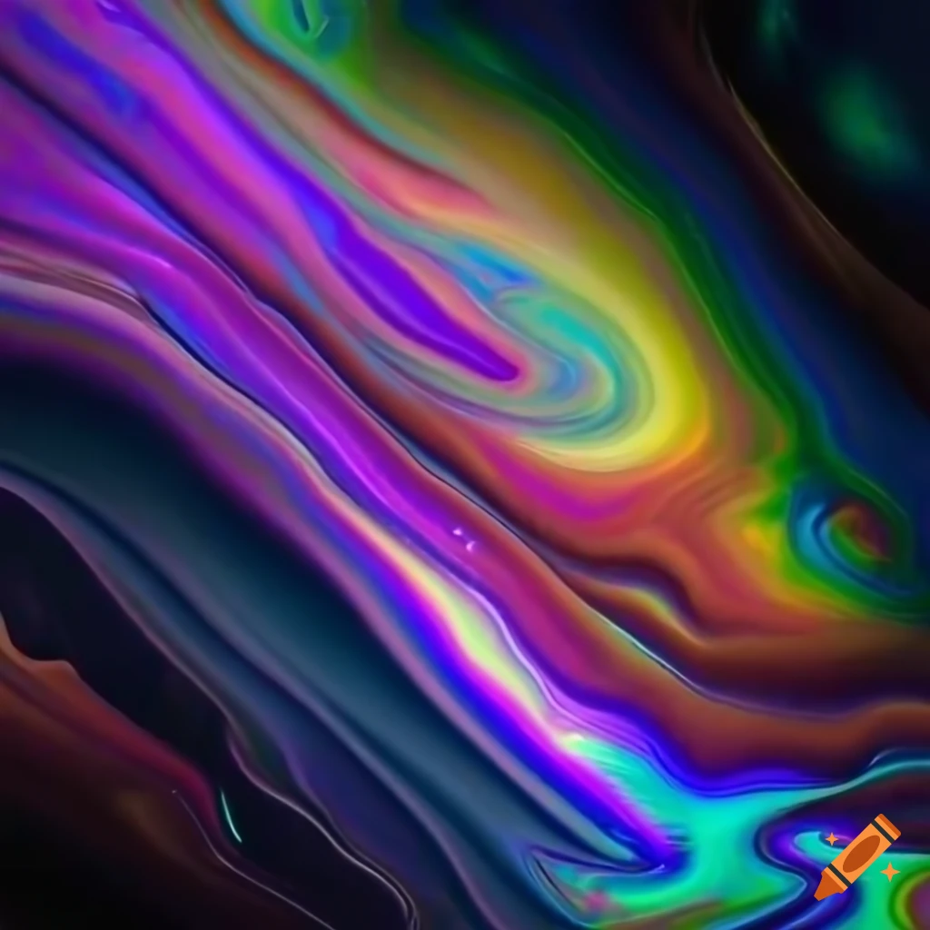 Iridescent liquid trickling down a dark surface resembling diamonds on ...
