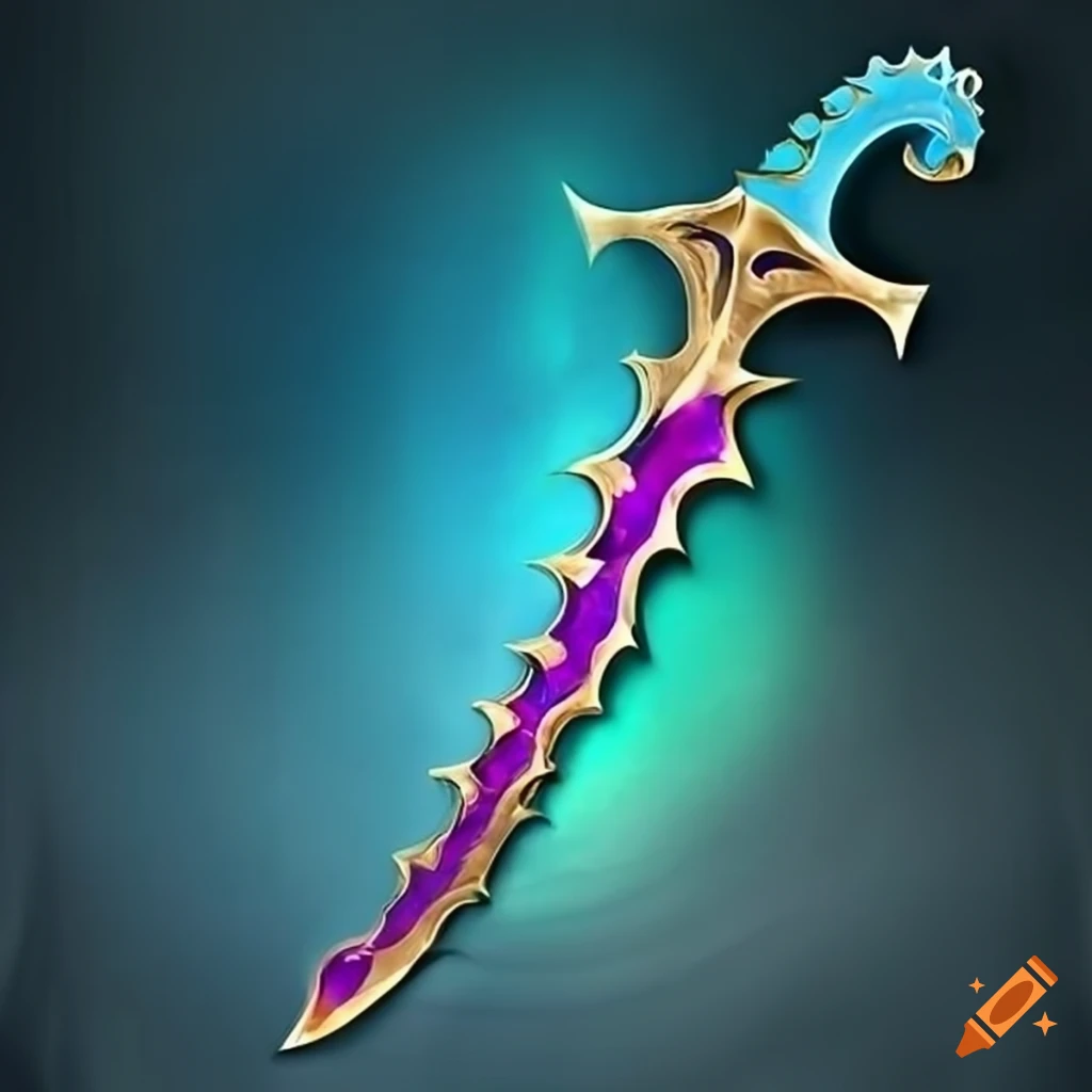 Fantasy magical curved sword with wave design on Craiyon
