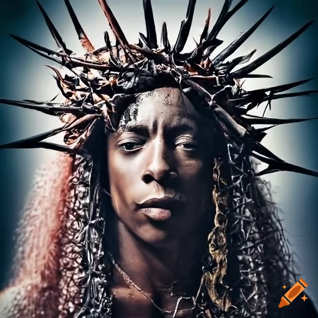 Rick james with a detailed crown of thorns, iconic portrait on Craiyon