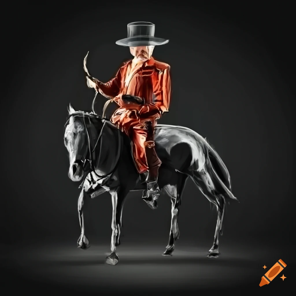 Elderly gentleman in Zorro style riding a horse on Craiyon