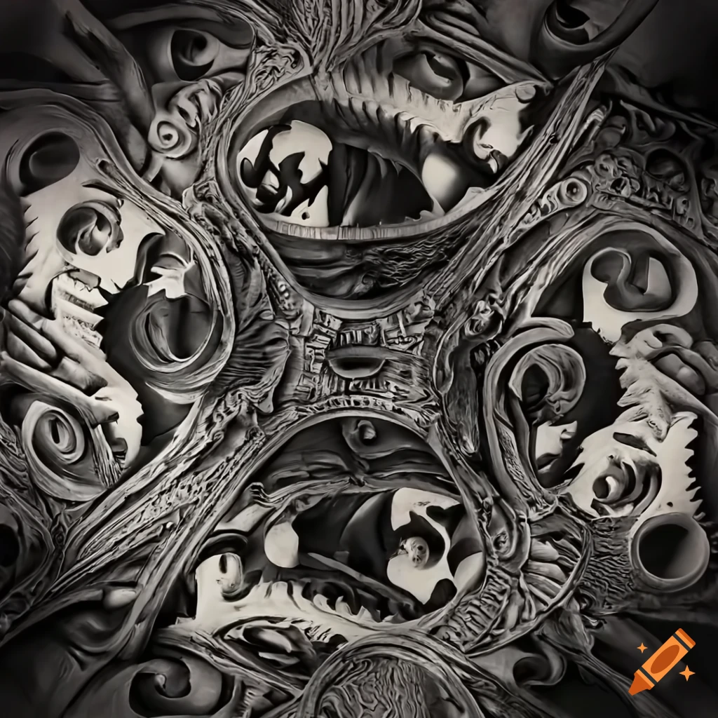 Steel sculptural MC Escher labyrinth in 4K resolution on Craiyon