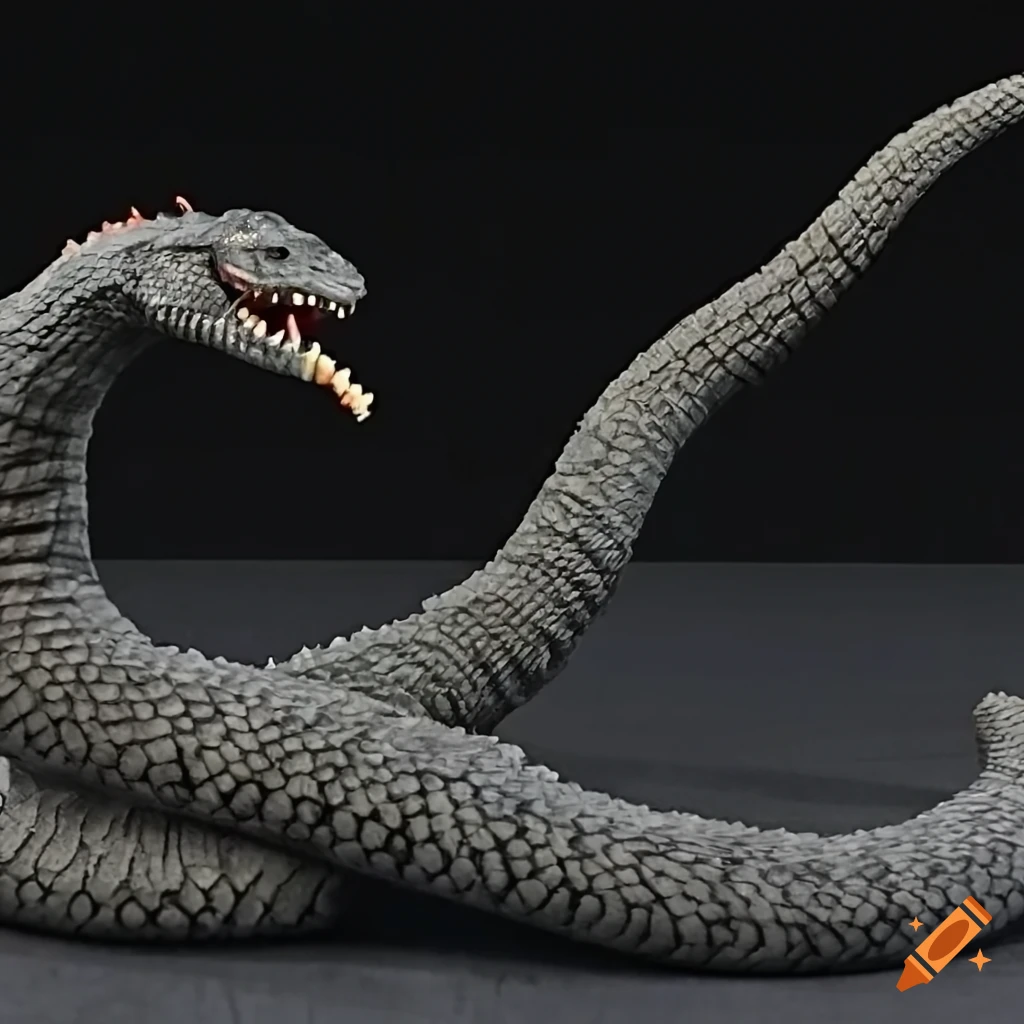 Illustration of a godzilla-like snake creature on Craiyon