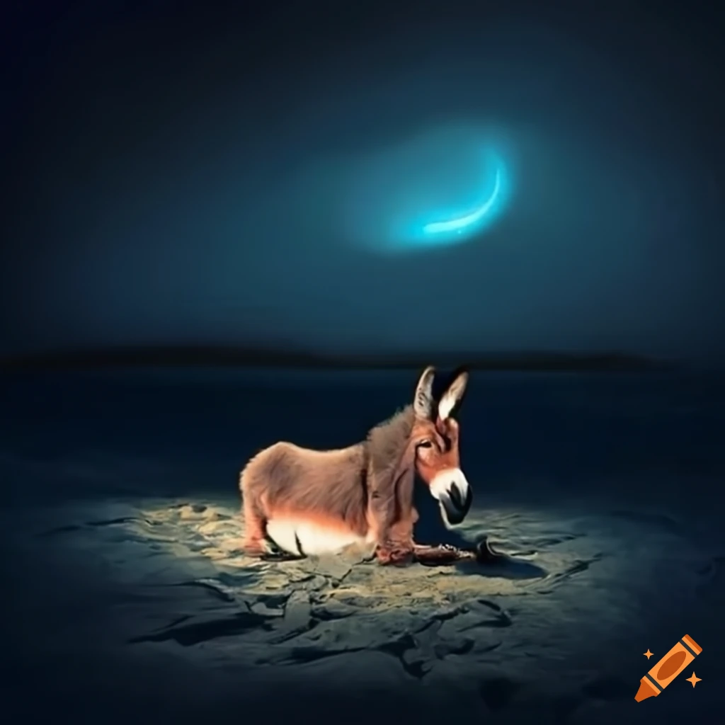 Sleeping donkey at night on Craiyon