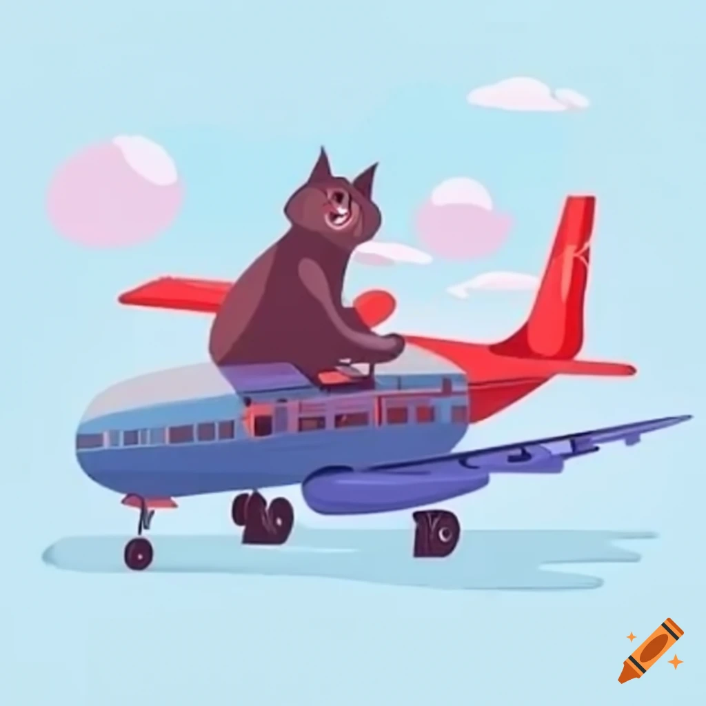 Illustrated cat riding on an airplane on Craiyon