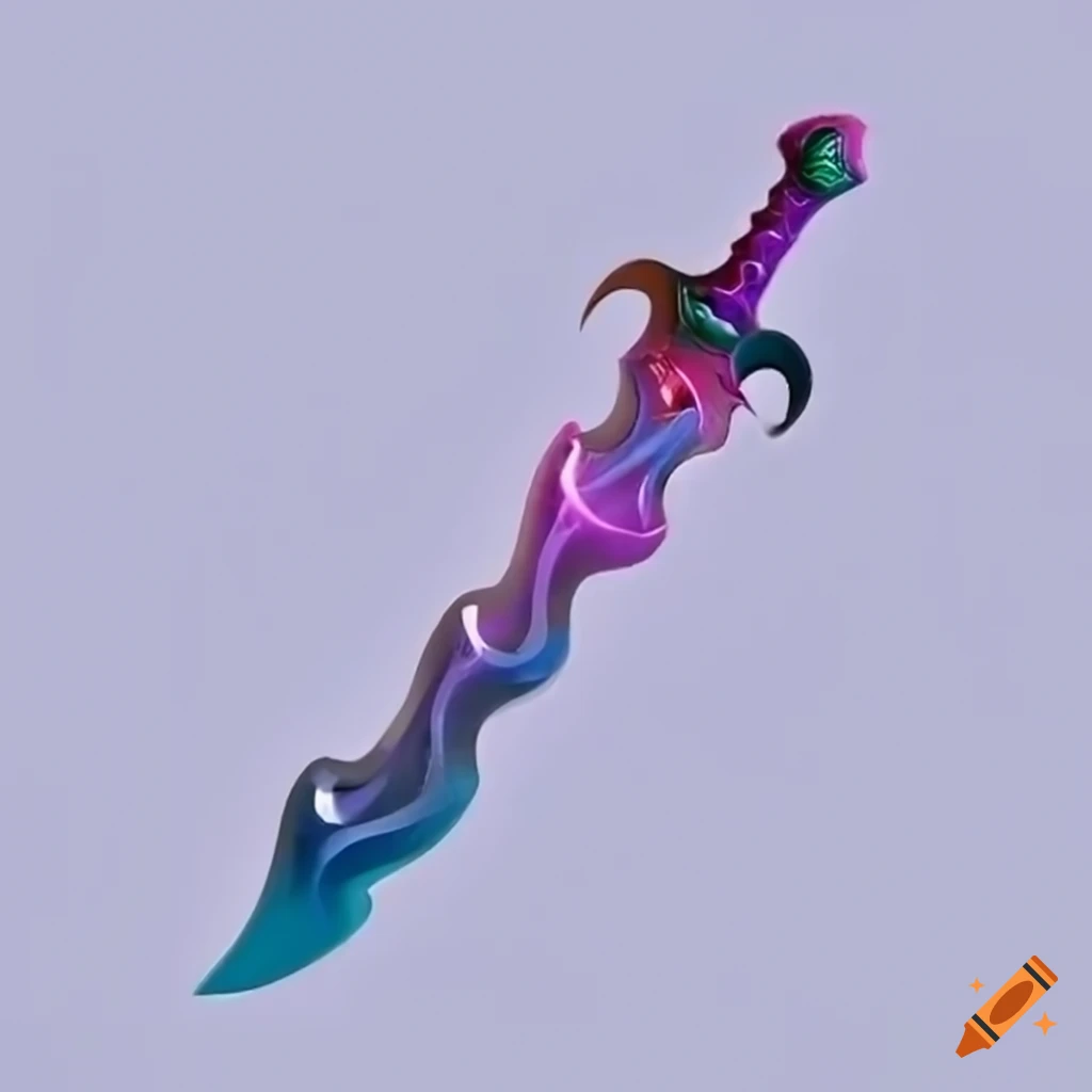 Magical curved sword with wave design on Craiyon
