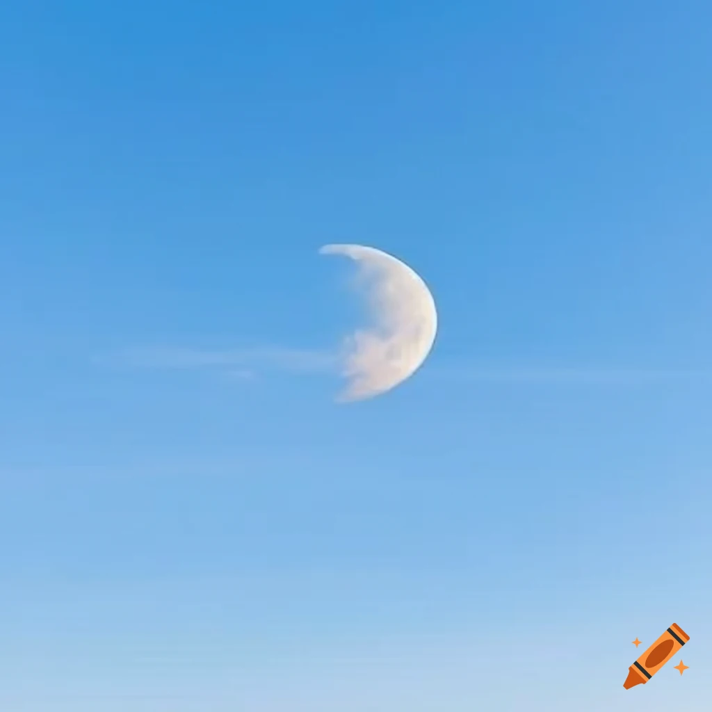 Slim crescent moon on a pale blue sky with clouds on Craiyon