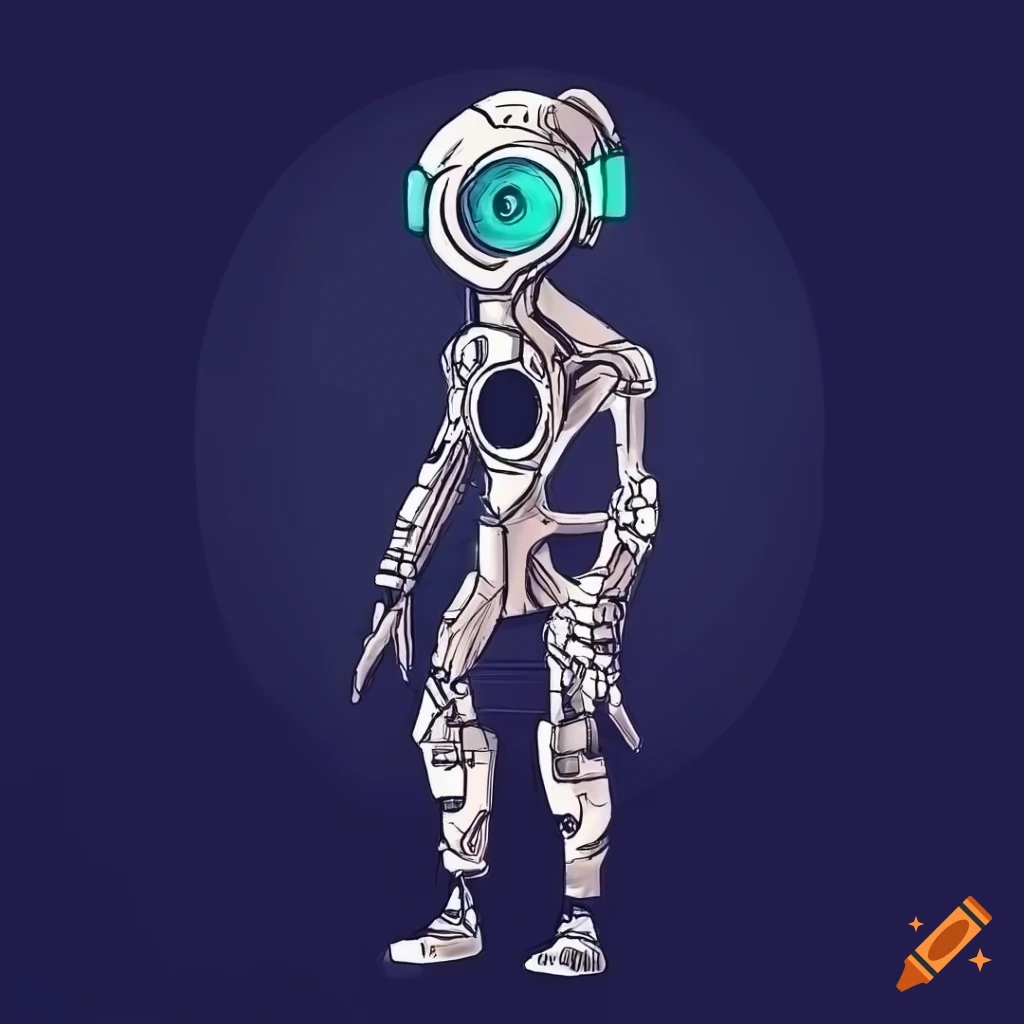 Sci-fi bio-mechanical character in simple line art style on Craiyon