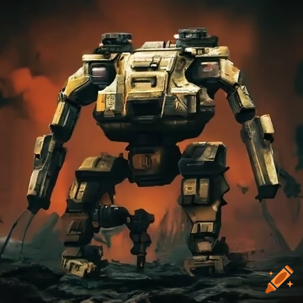 Mech on a battlefield on Craiyon