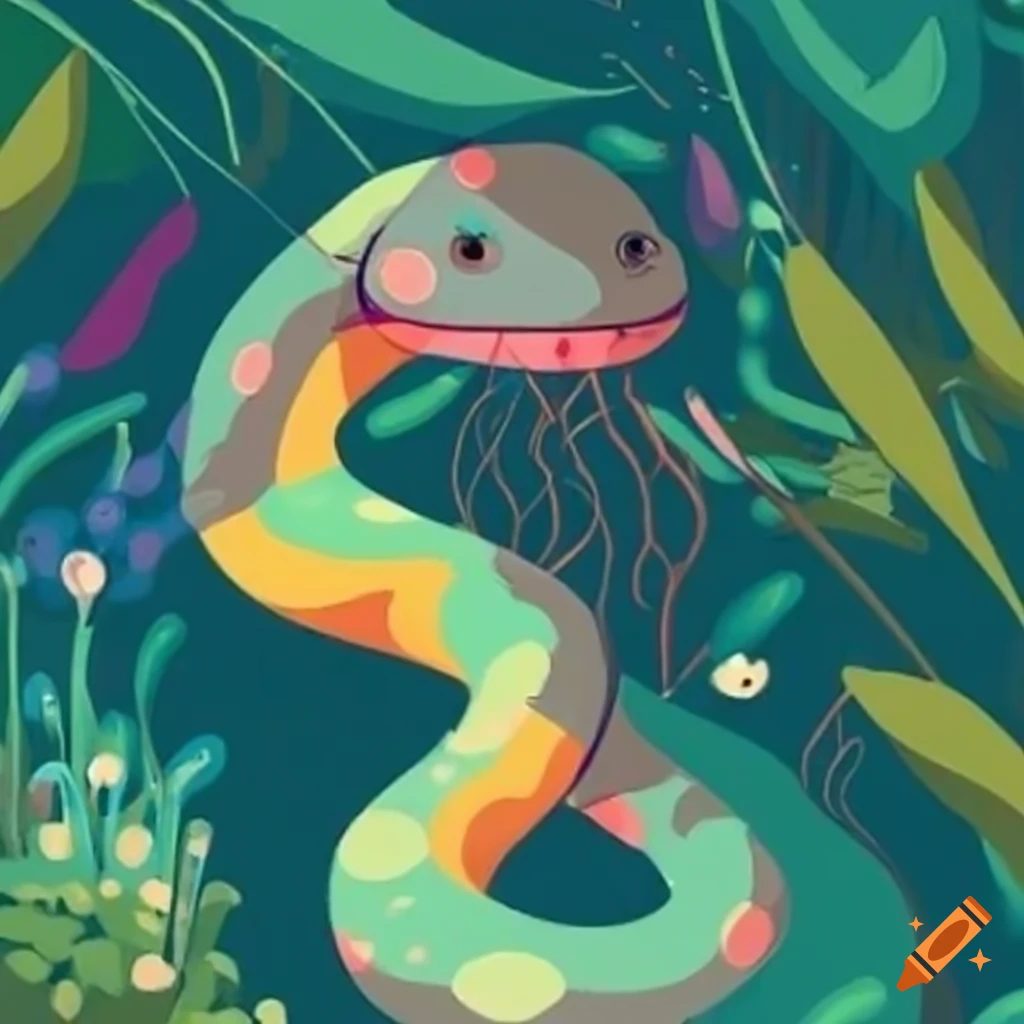 Ethereal snake in a sunlit garden inspired by studio ghibli on Craiyon