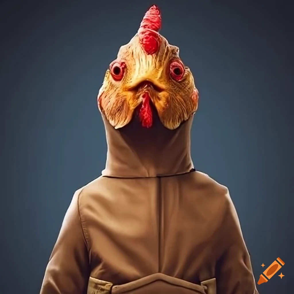 Humorous chicken in star wars-inspired outfit plotting rebellion on Craiyon