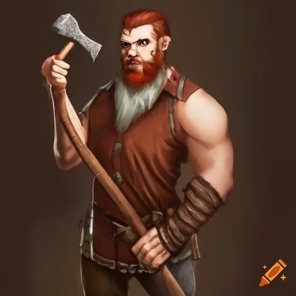 Young handsome bearded half-elf lumberjack with an axe on Craiyon