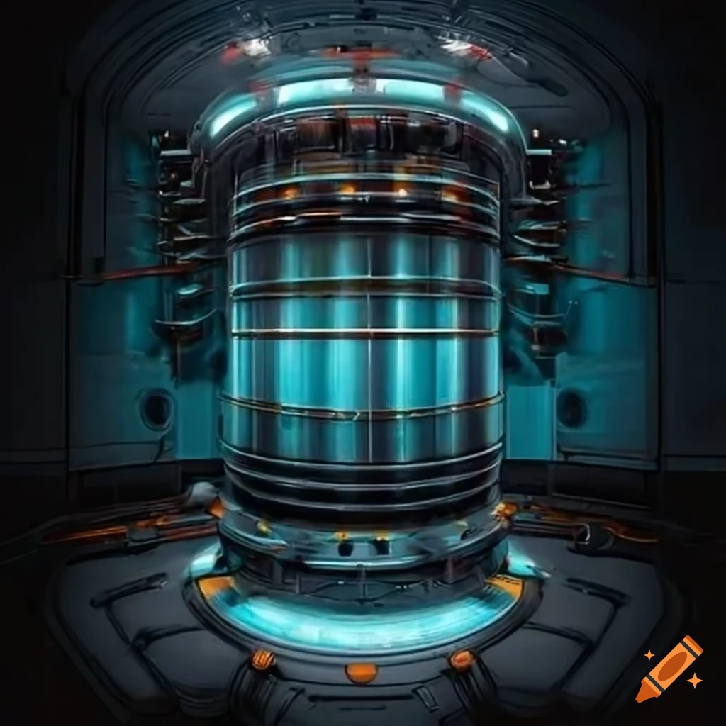Sci-fi cylindrical machine part with cables and tubes in a futuristic ...