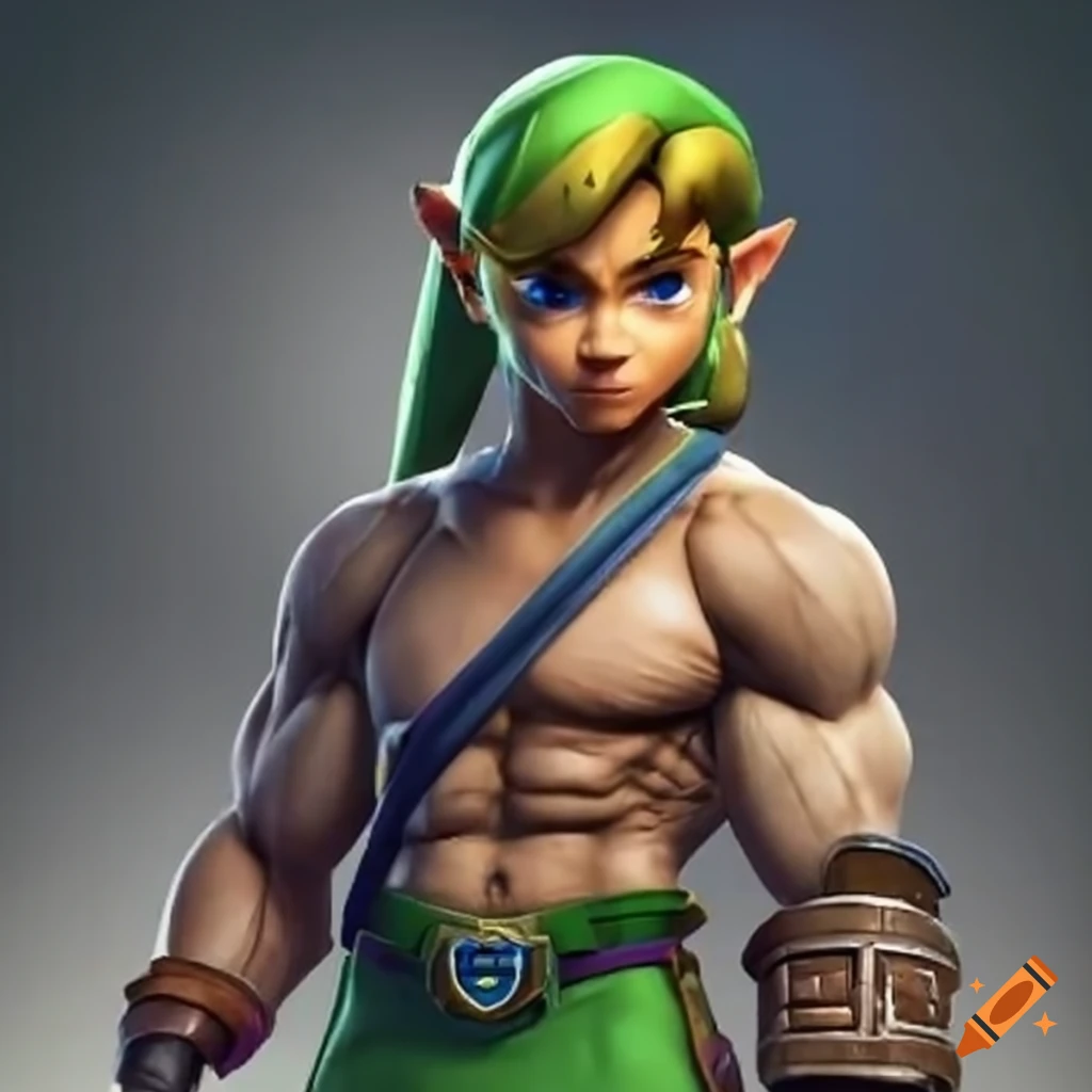 Video game hero link with muscular physique on Craiyon