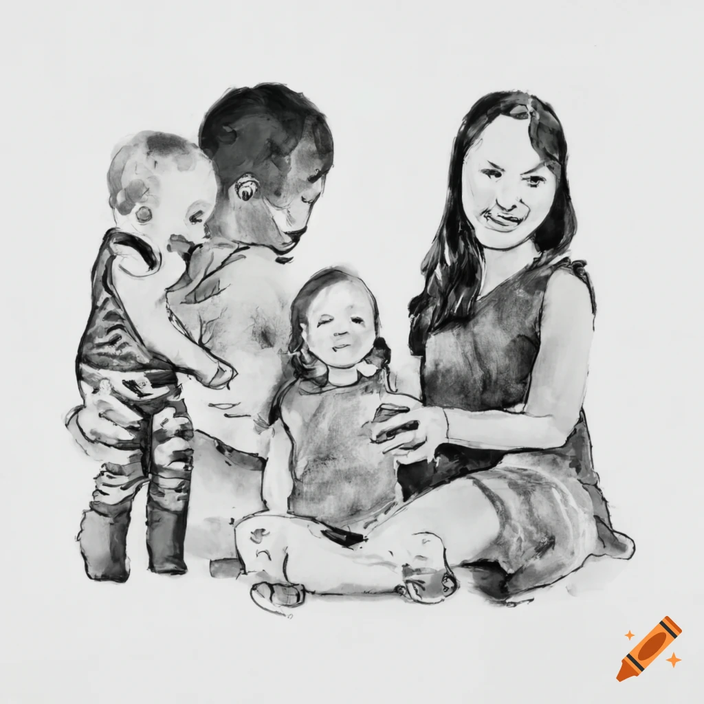 Family with two parents, 1 boy, and 3 girls on Craiyon