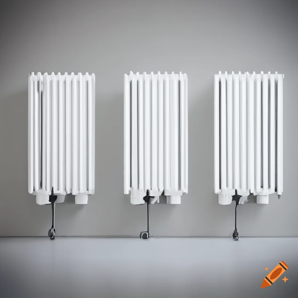 Obsolete contemporary furniture and modern white radiator in a tight ...